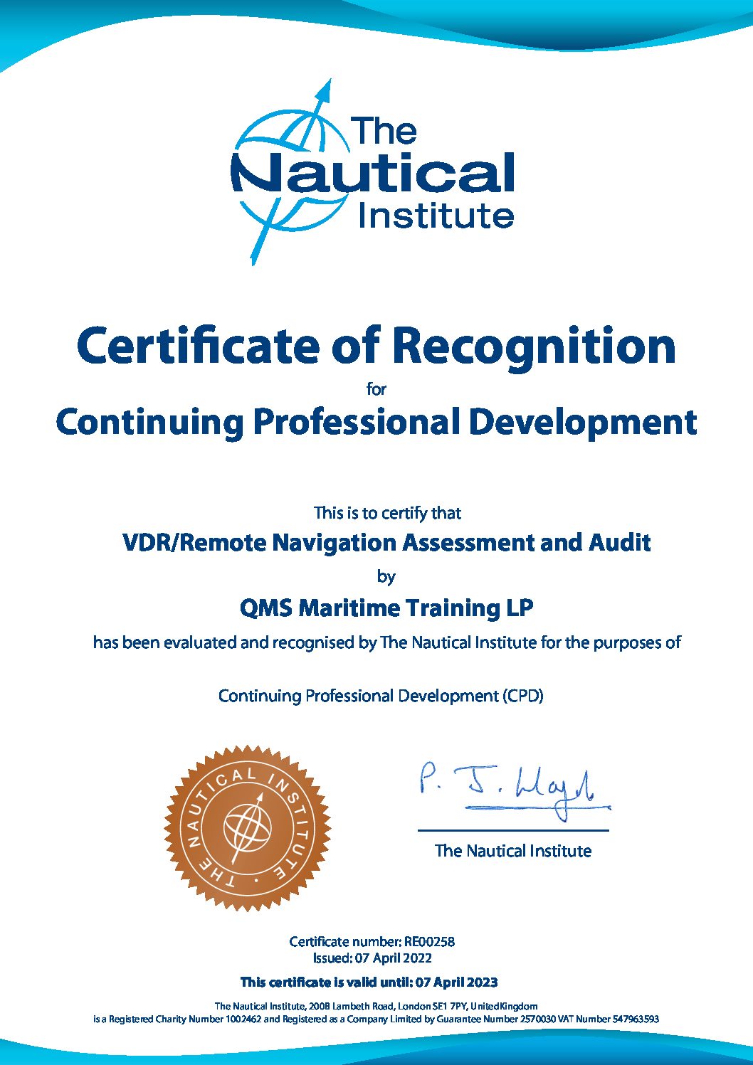 VDR/Remote Navigation & Audit Course evaluated and recognised bythe ...